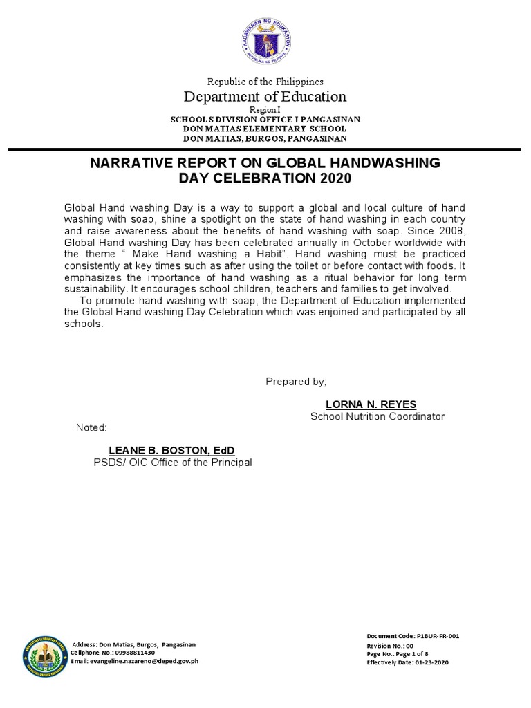 Department of Education: Narrative Report On Global Handwashing Day ...