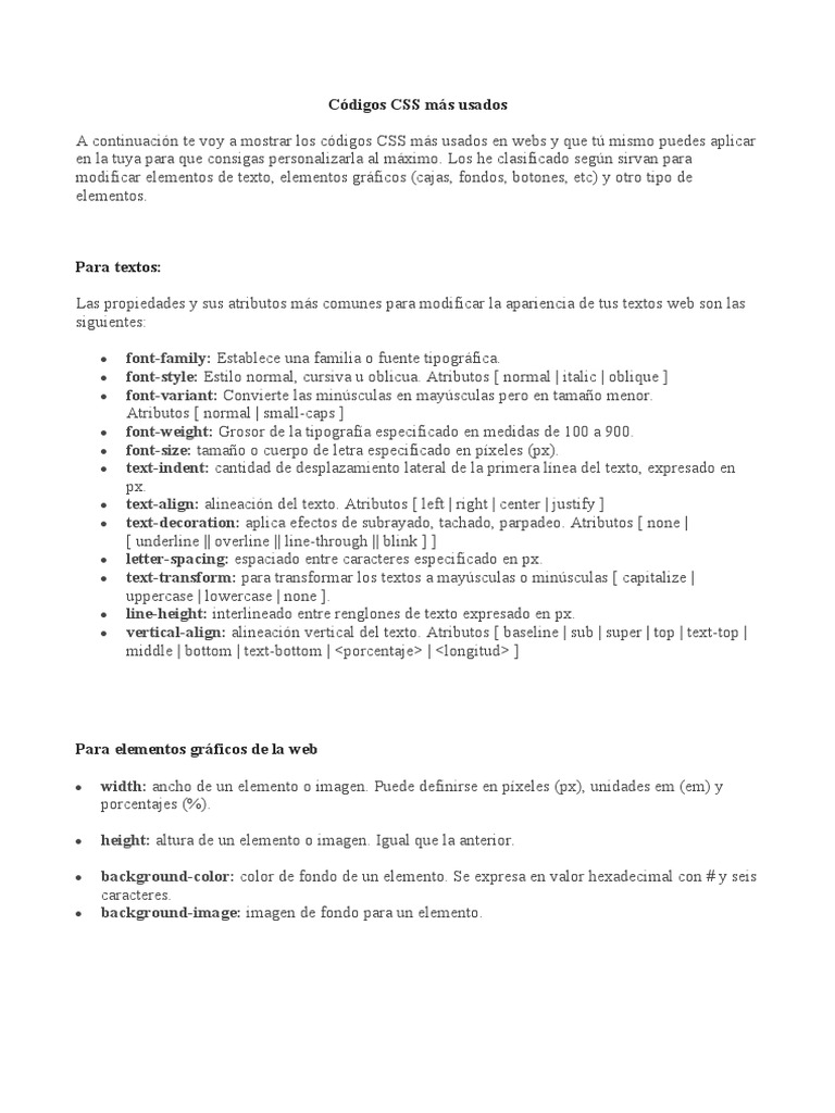 Códigos Css Y HTML | PDF | HTML | Tipografía