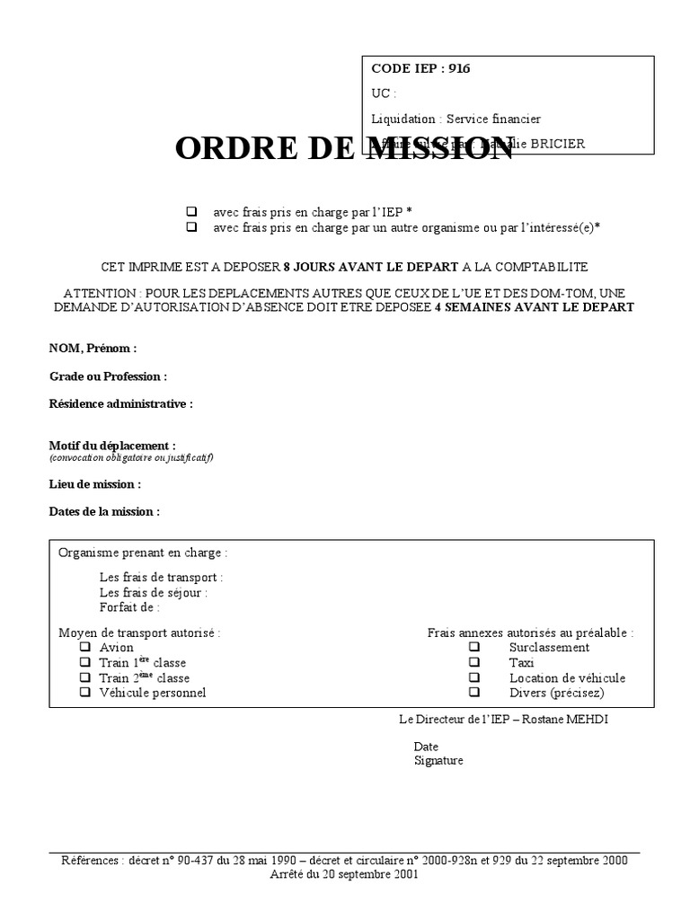 Modèle d'Ordre de Mission Professionnelle | PDF