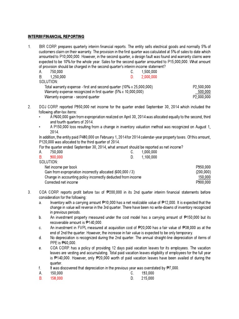 Interim Financial Reporting Analysis | PDF | Depreciation | Income