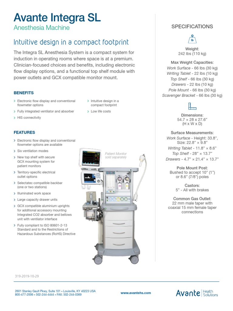Compact and Intuitive Avante Integra SL Anesthesia System with ...