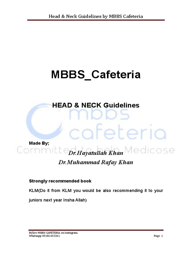 Head N Neck Guidelines by Mbbs Cafeteria | PDF | Human Nose | Tongue