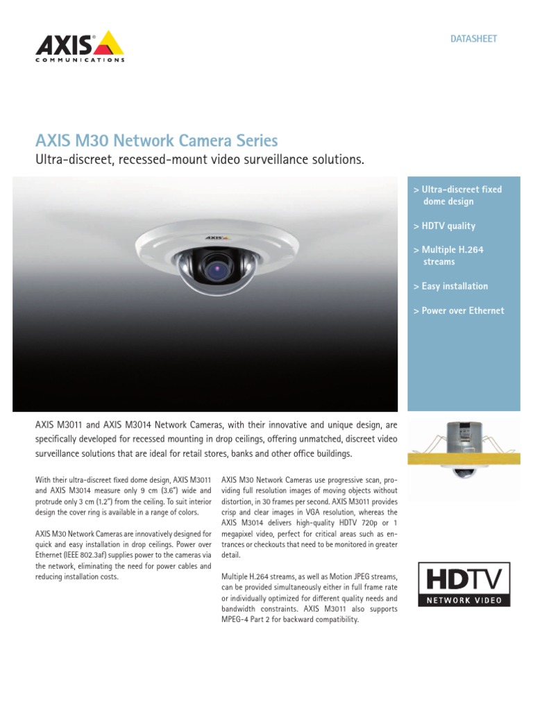 AXIS M30 Network Camera Series: Ultra-Discreet, Recessed-Mount Video ...