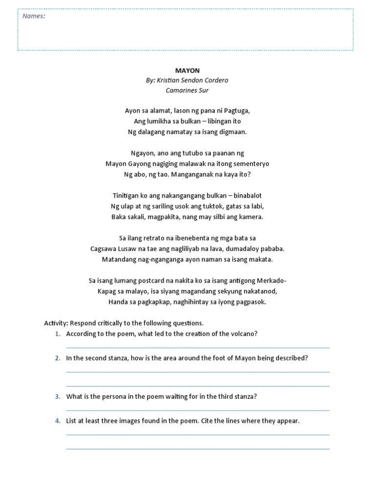 Activity 1 Mayon | PDF | Poetry