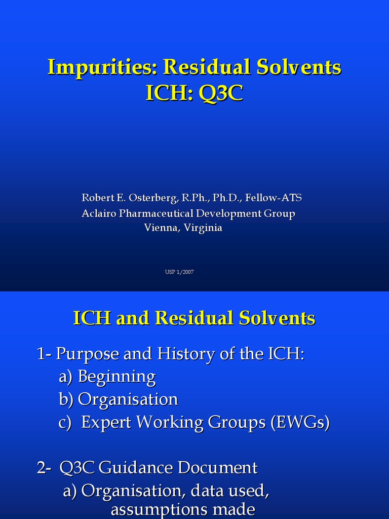 Impurities: Residual Solvents Ich: Q3C | PDF | Chemical Substances ...