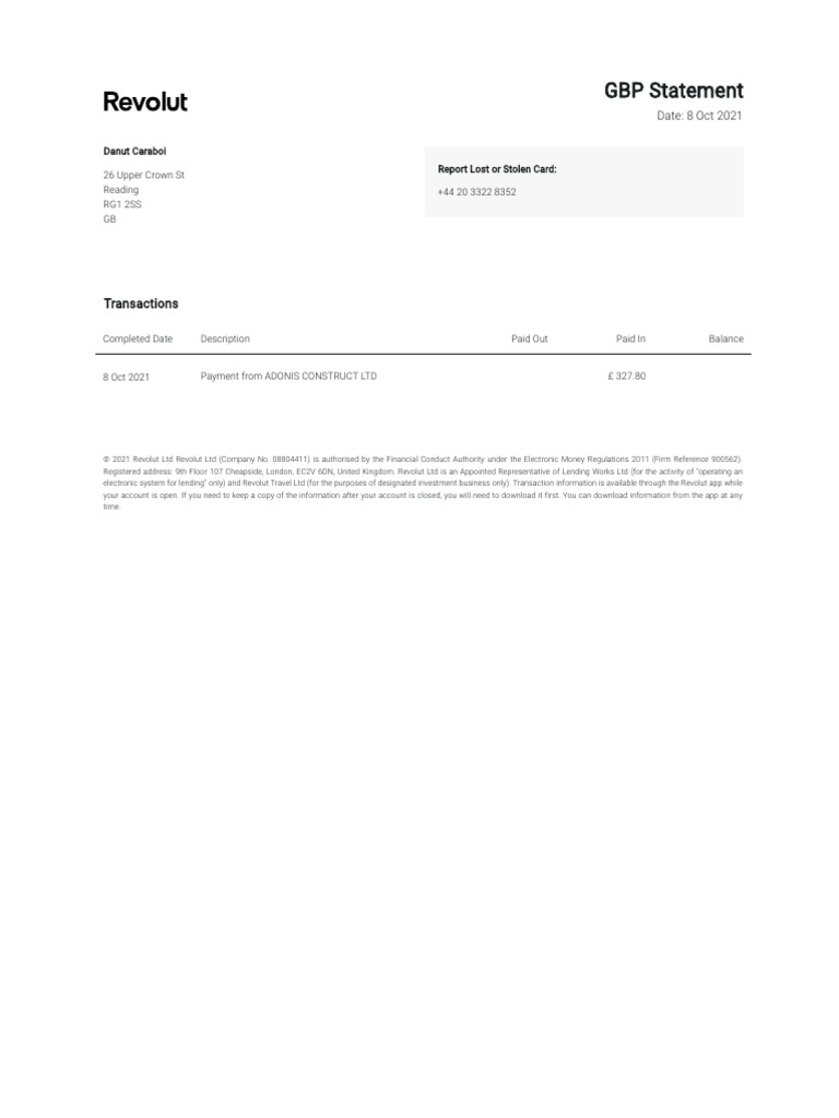 Revolut-GBP-Statement-8 Oct 2021 22 - 48 - 03 | PDF