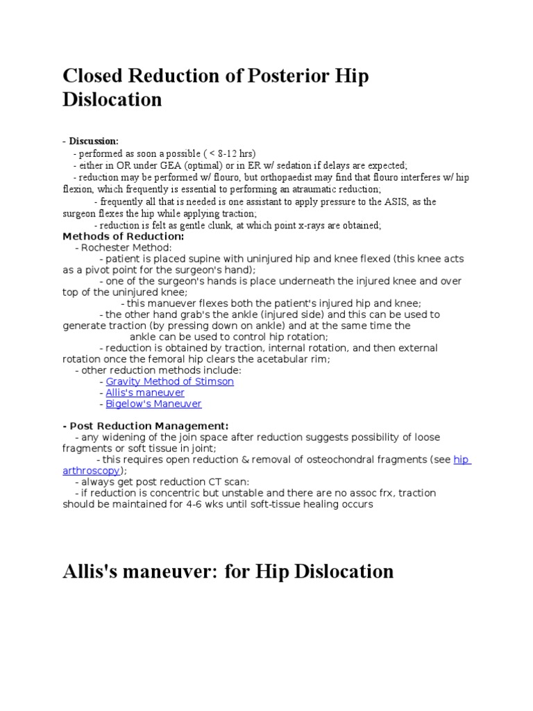 Closed Reduction of Posterior Hip Dislocation | PDF | Anatomical Terms Of Motion | Hip