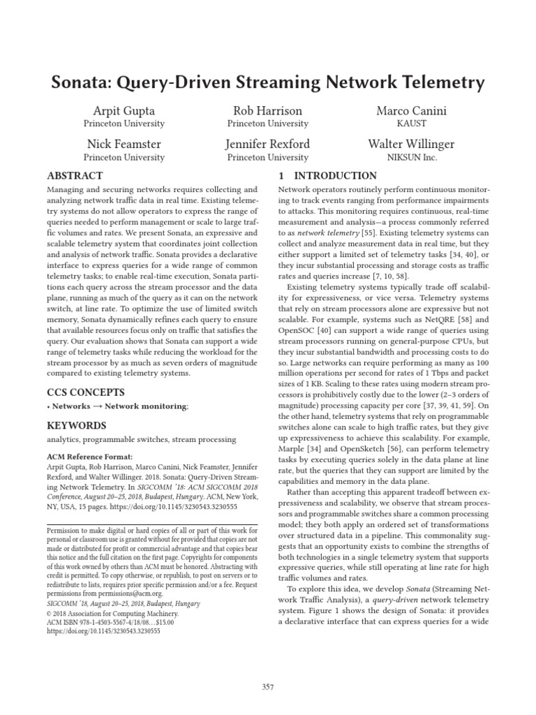 Sonata: Query-Driven Streaming Network Telemetry | PDF | Transmission Control Protocol | Central ...