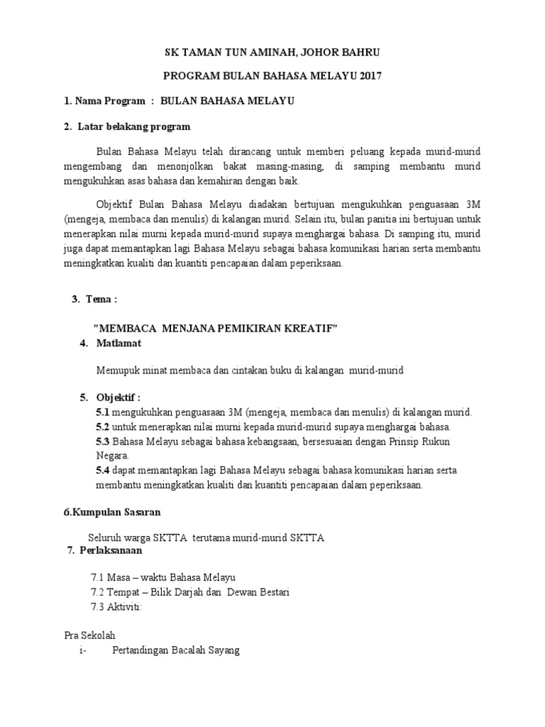 Program Bulan Bahasa Melayu 2017 | PDF