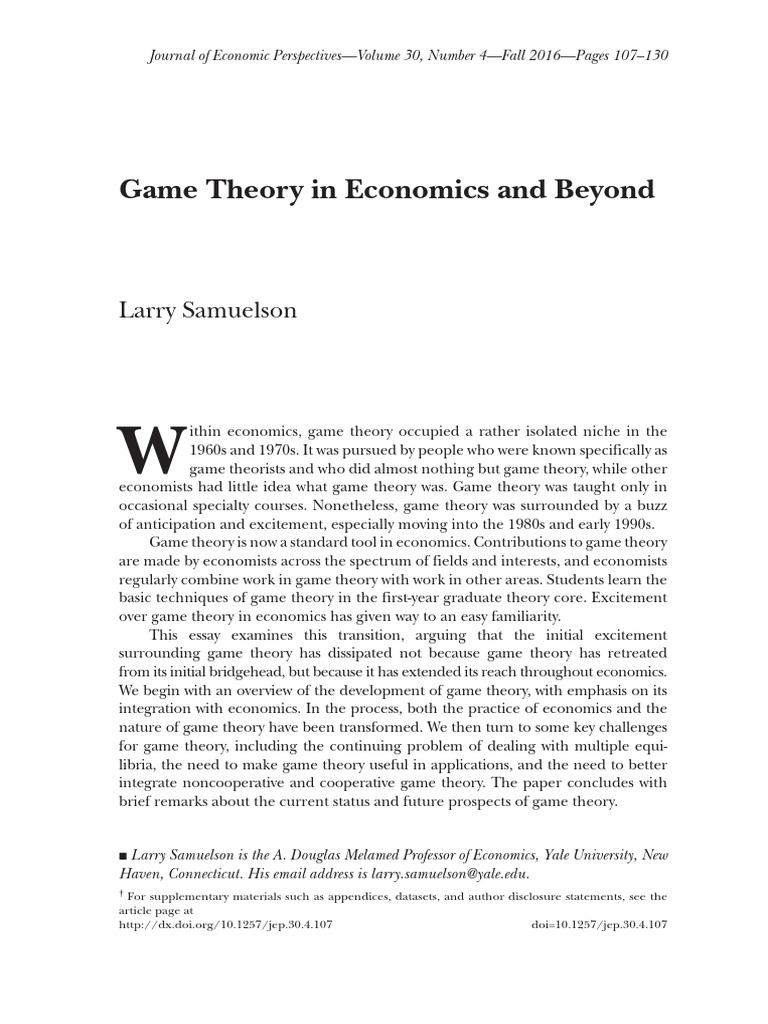 Game Theory in Economics and Beyond | PDF | General Equilibrium Theory ...