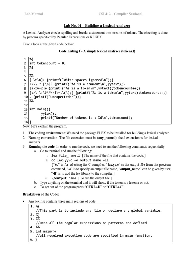 Lab No. 01 - Building A Lexical Analyzer | PDF | Software | Information ...