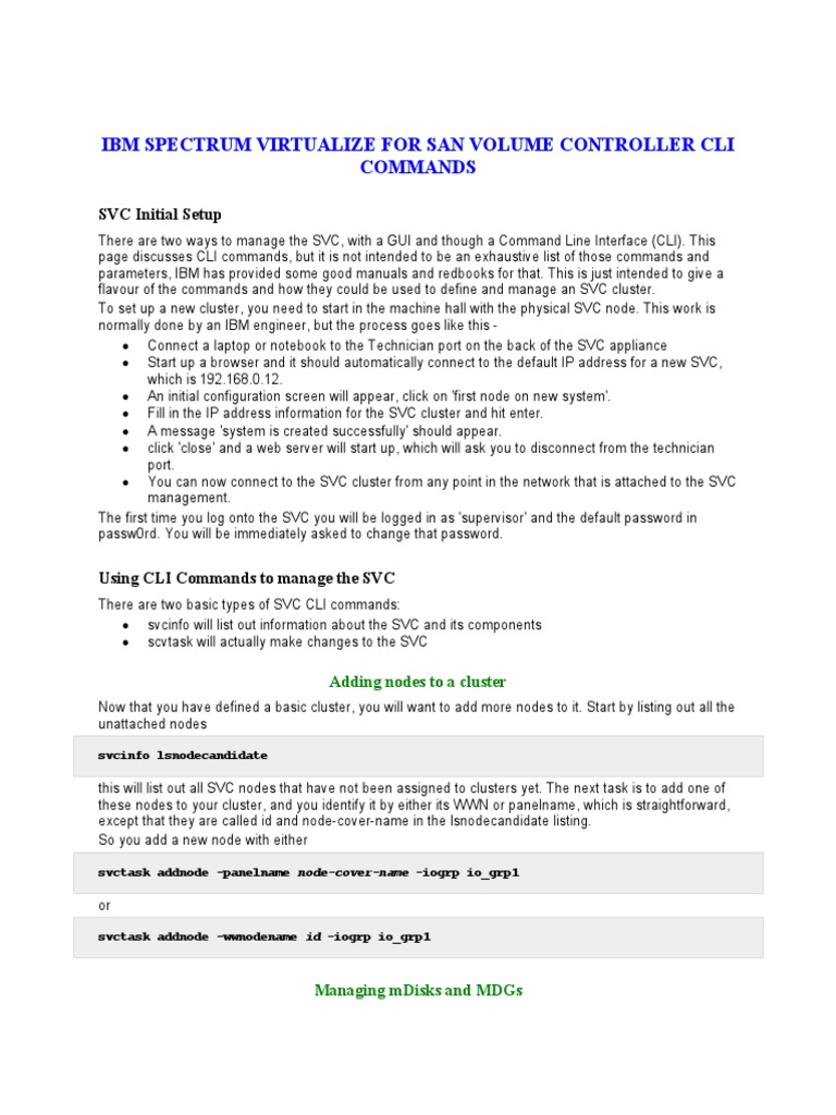 Ibm Spectrum Virtualize For San Volume Controller Cli Commands | Download Free PDF | Command ...