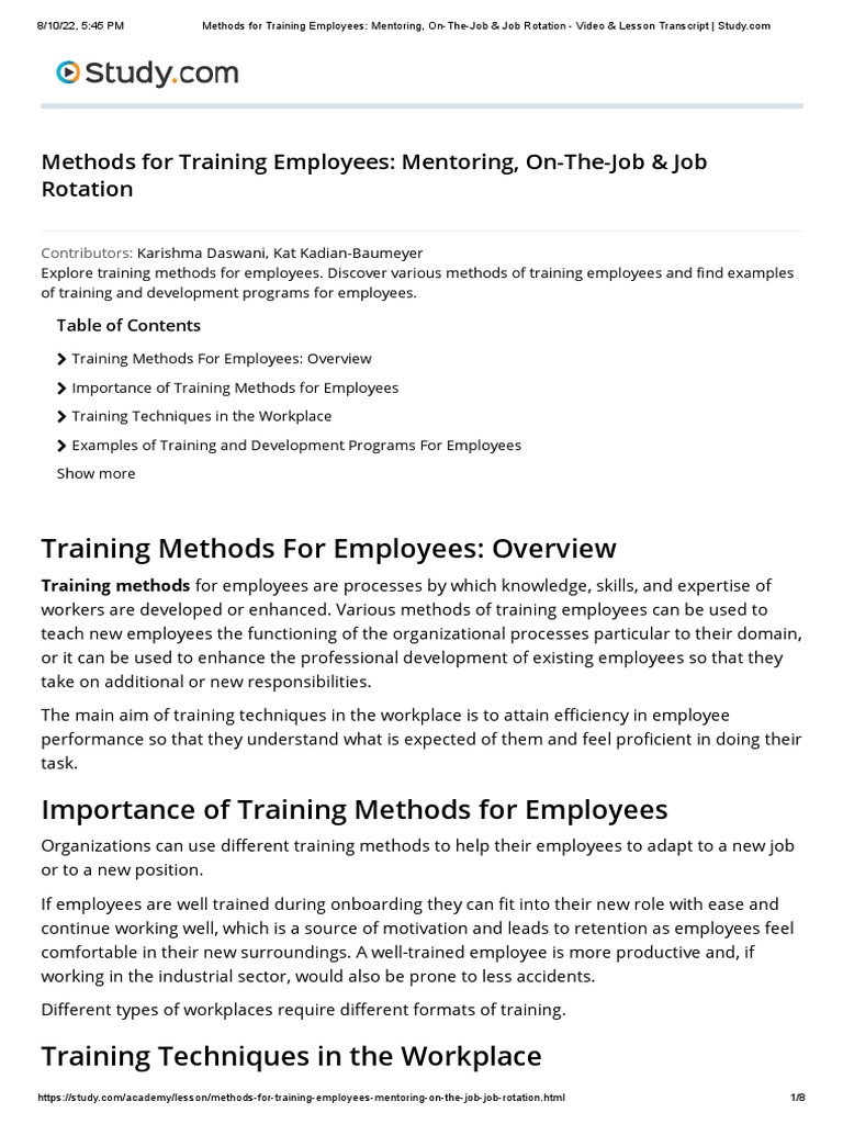 Employee Training Techniques | PDF | Mentorship | Organizational Behavior