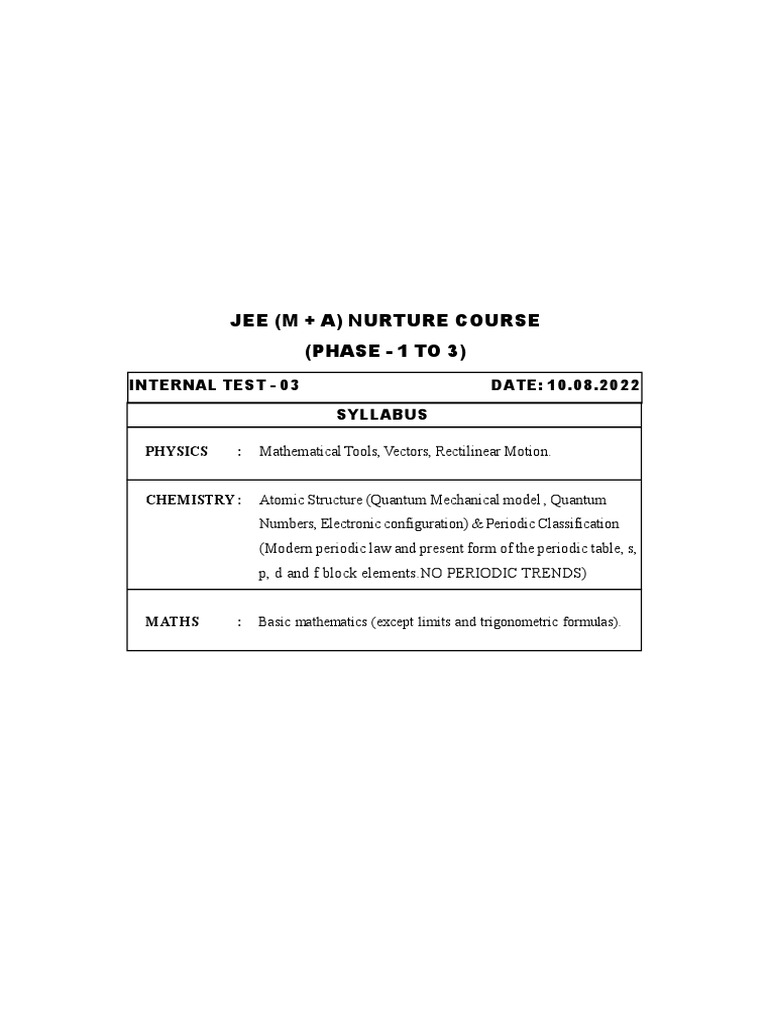 Jee (M + A) Nurture Course (Phase - 1 To 3) : Physics | PDF | Atomic ...