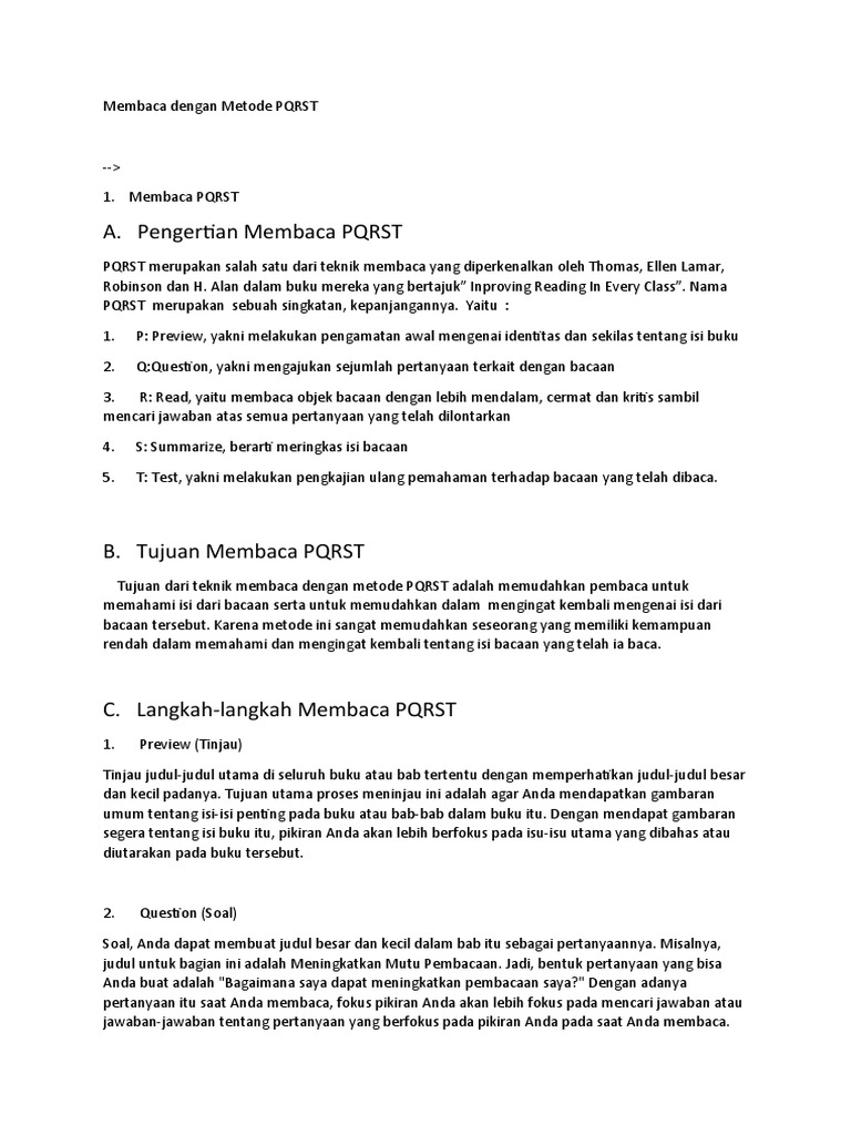 Teknik Membaca PQRST dan Langkahnya | PDF