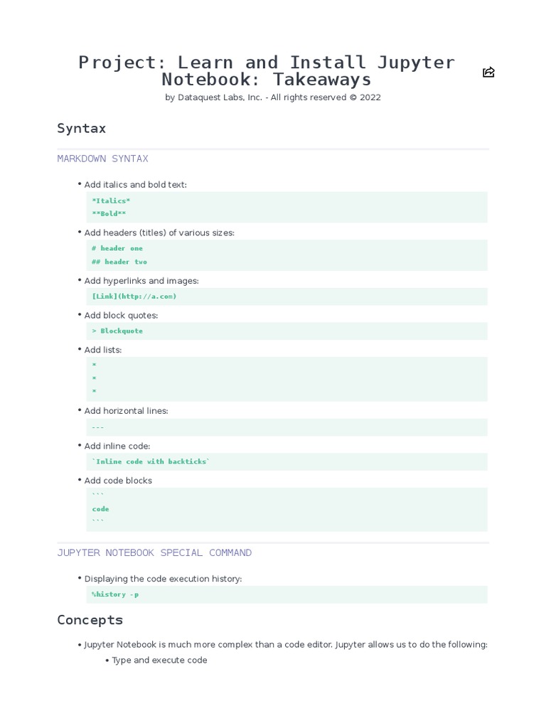 Project: Learn and Install Jupyter Notebook: Takeaways: Syntax | PDF | Computer Keyboard ...