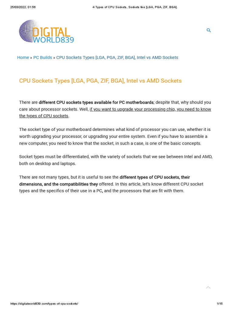 4 Types of CPU Sockets, Sockets Like (LGA, PGA, ZIF, BGA) | PDF ...