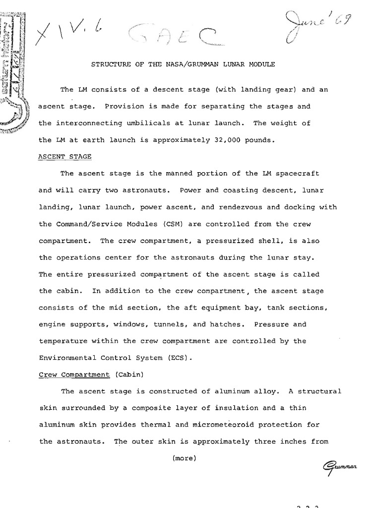 Structure of The NASA Grumman Lunar Module | PDF | Apollo Lunar Module ...