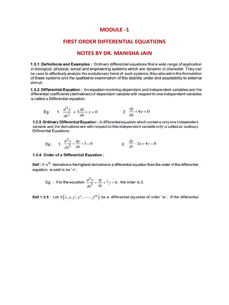 First Order First Degree DE - Module-1 | PDF