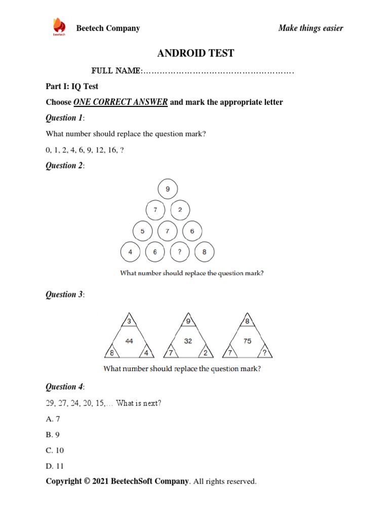 Android Test: What Number Should Replace The Question Mark? 0, 1, 2, 4 ...
