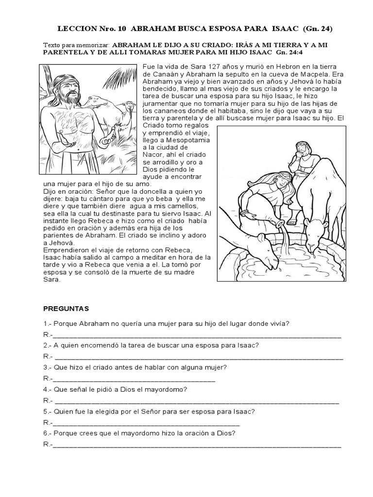 Leccion 10 Abraham Busca Esposa para Isaac Colonia Adolesc | PDF ...