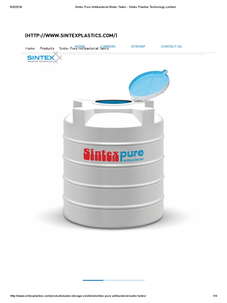 Sintex Pure Antibacterial Water Tanks - Sintex Plastics Technology Limited | PDF | Water