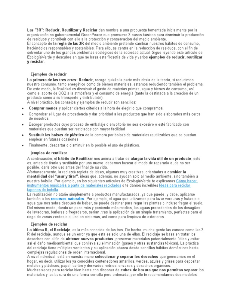 Las 3R: Reducir, Reutilizar y Reciclar | PDF | Reciclaje | Residuos