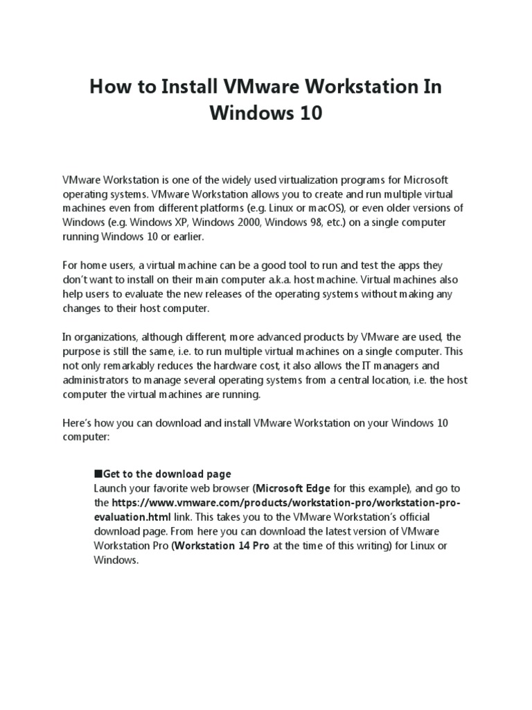 VMware Workstation in Windows 10 | PDF | Microsoft Windows | Windows 10