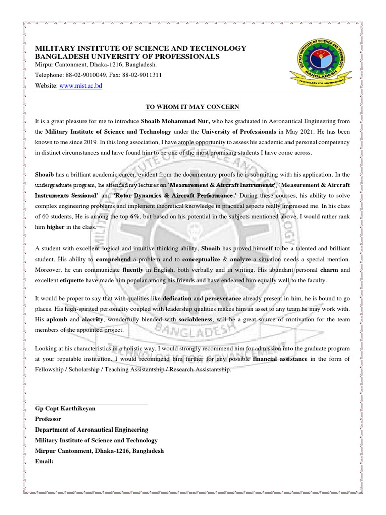 Draft LOR - Kathik Sir | PDF | Cognition | Science