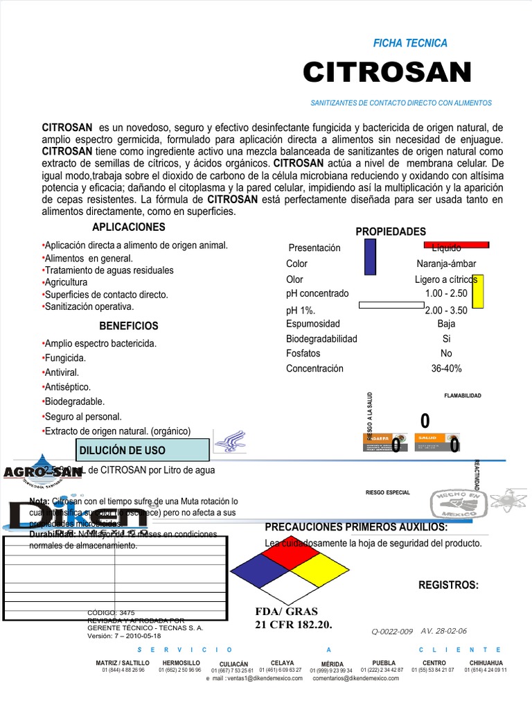 Dokumen - Tips 3475 Citrosan Ficha Tecnica V 7 | PDF | Alimentos | Química