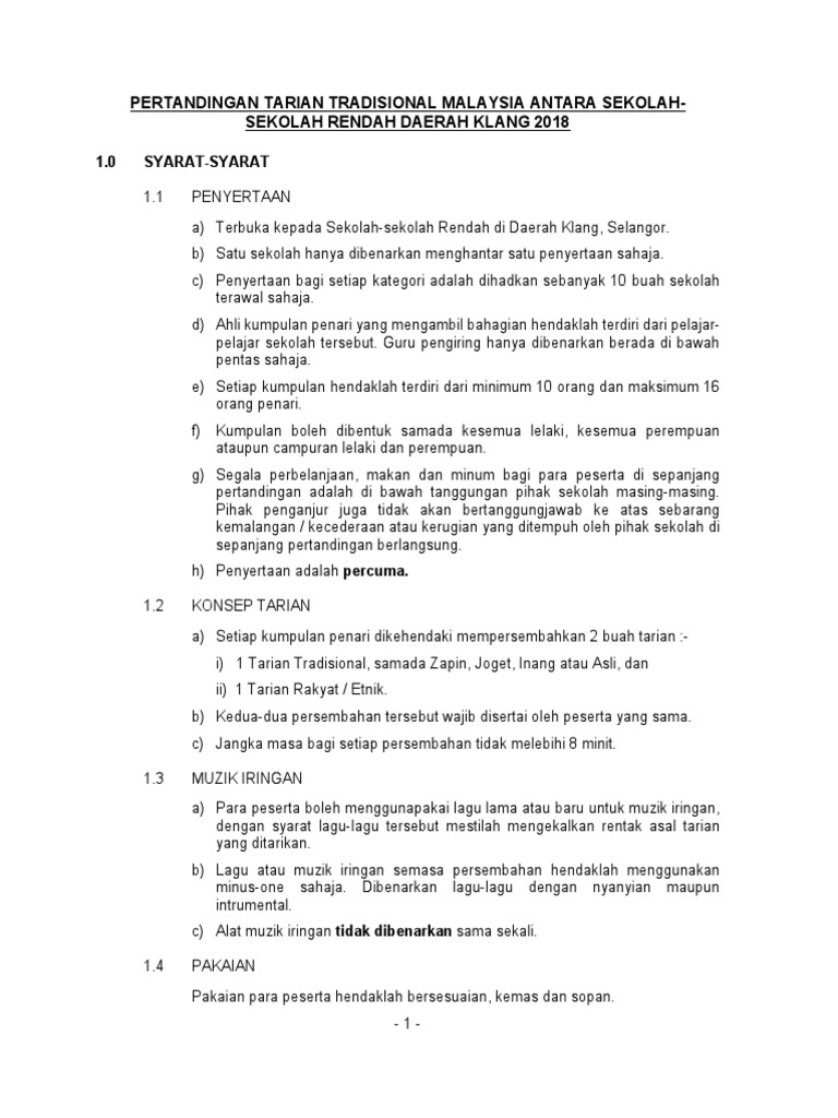 Syarat-Syarat Penyertaan Pertandingan Tarian Tradisional Sekolah2 Klang ...