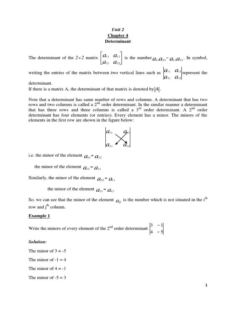 Unit 2 Chapter 4(Determinant _ Cramer_s rule) | PDF | Determinant ...