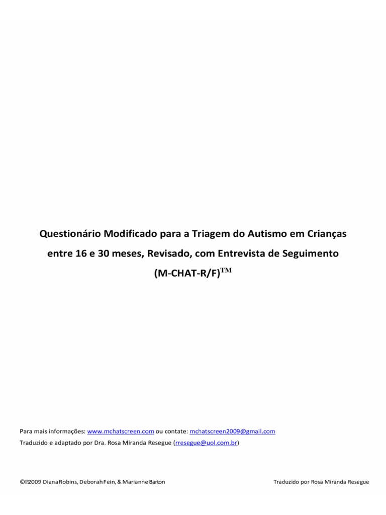 Modified Checklist For Autism in Toddlers-Revised - M-CHAT-R - F ...