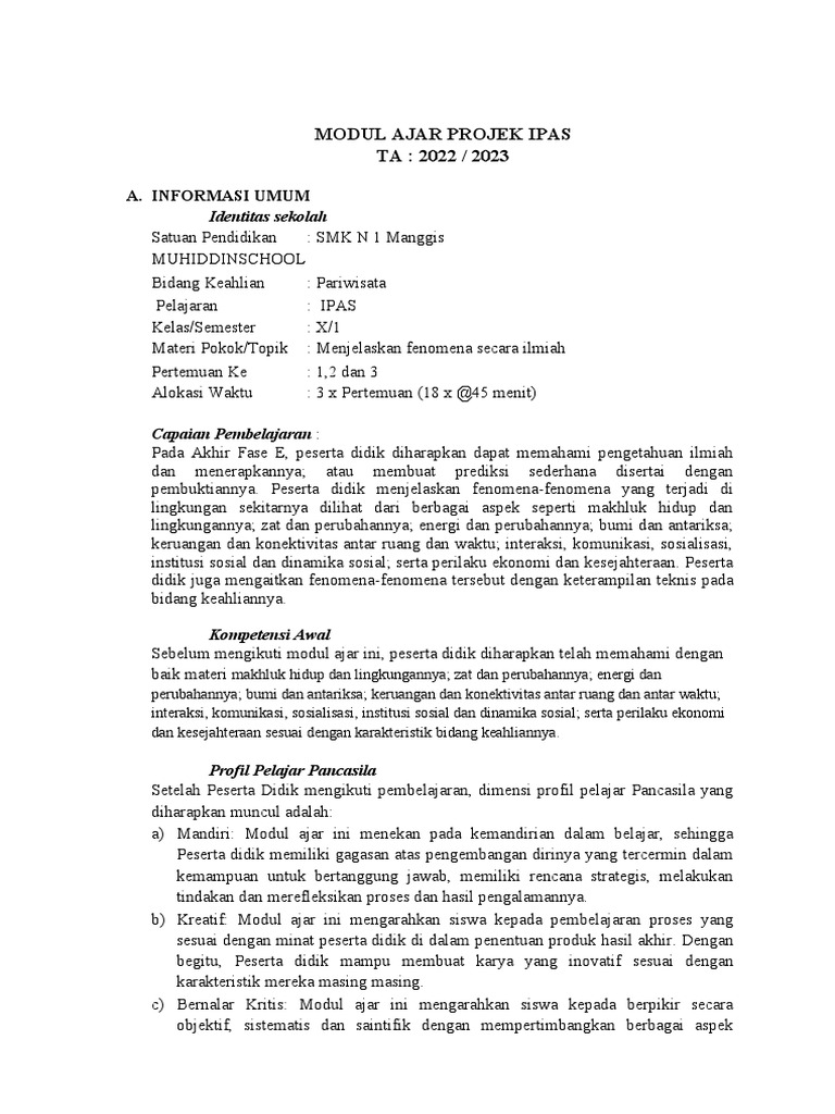 MODUL AJAR PROJEK IPAS Teknologi Dan Rekayasa | PDF