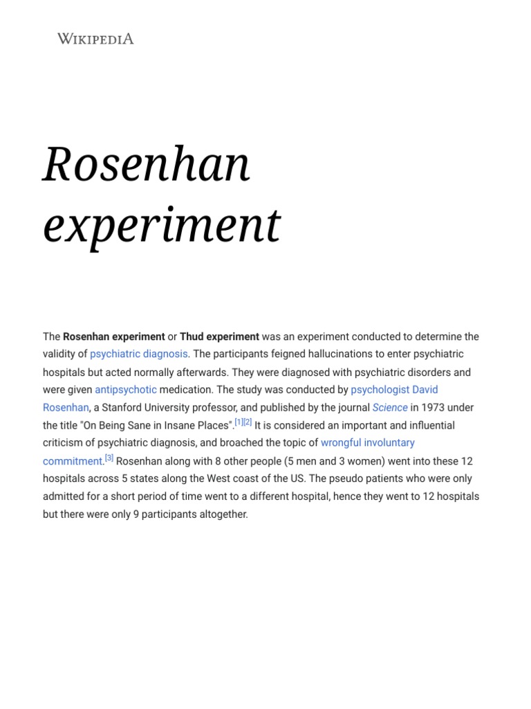 Rosenhan Experiment - Wikipedia | PDF | Abnormal Psychology | Mental Health