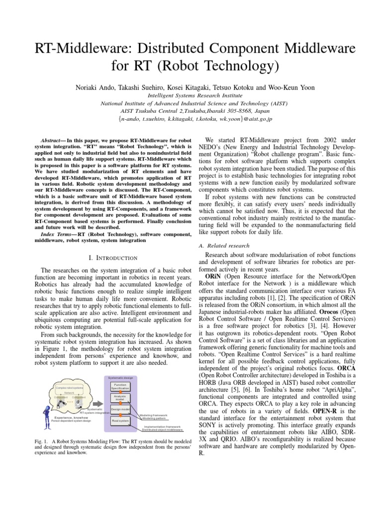 Rt Middleware Distributed Component Middleware For Rt Robot Technology Pdf Component