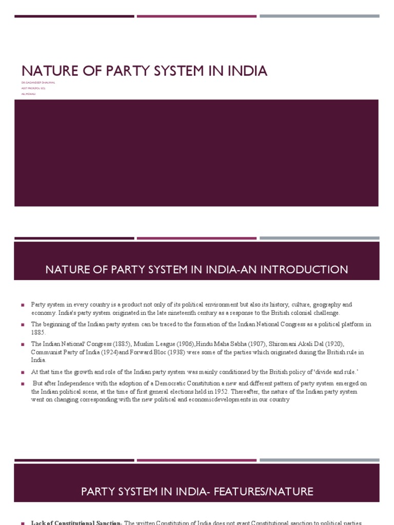 Nature of Party System in India | PDF | Bharatiya Janata Party | U.S. State
