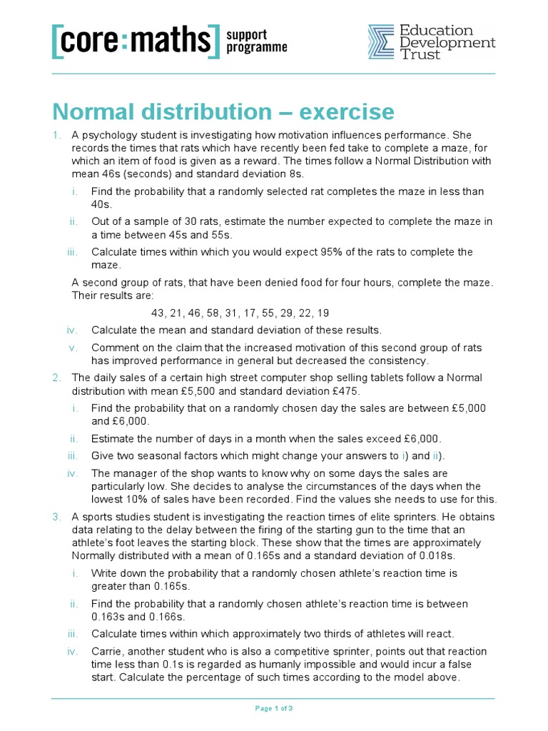 Normal Distribution Practice Exercises | PDF | Standard Deviation ...
