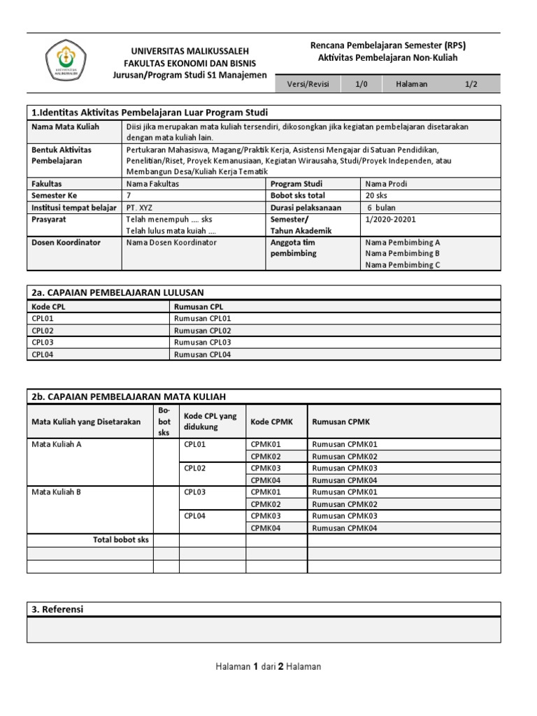 Format-RPS-Aktivitas-Belajar-Non-Kuliah - Standar MBKM | PDF