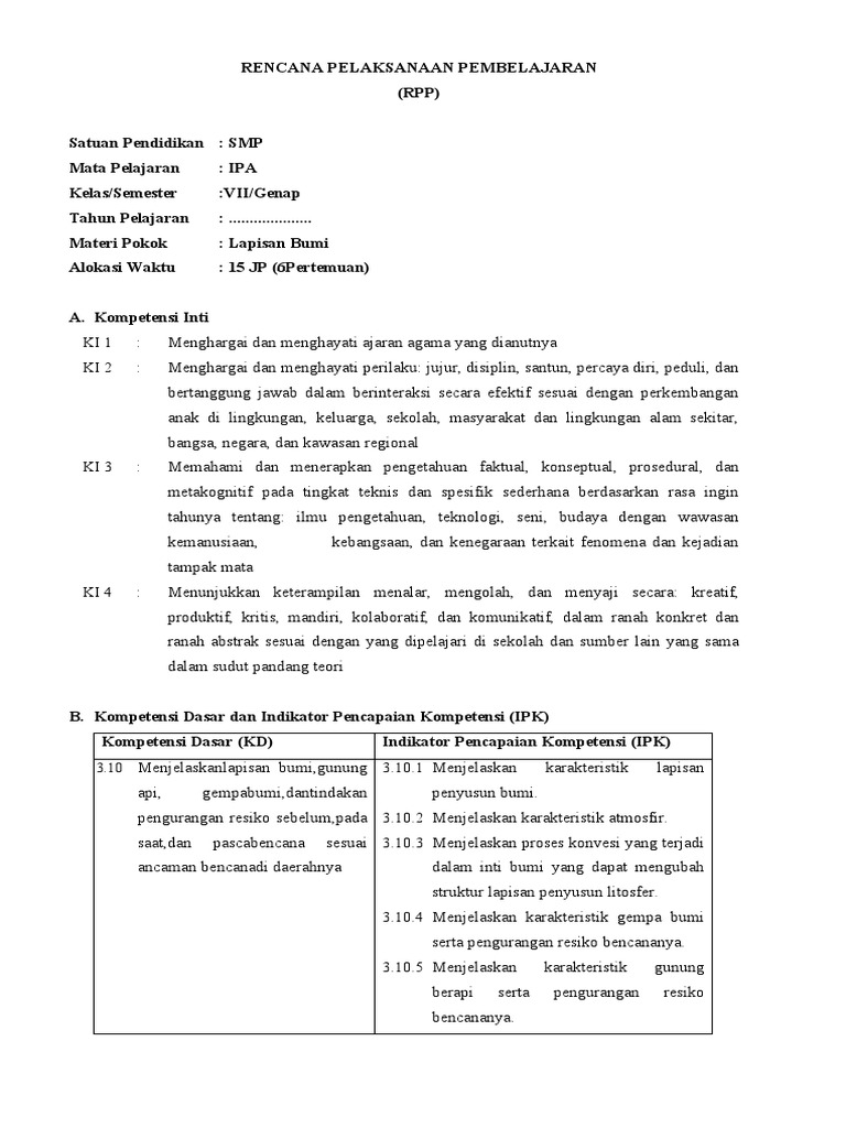 RPP KD 3.10 Struktur Bumi | PDF
