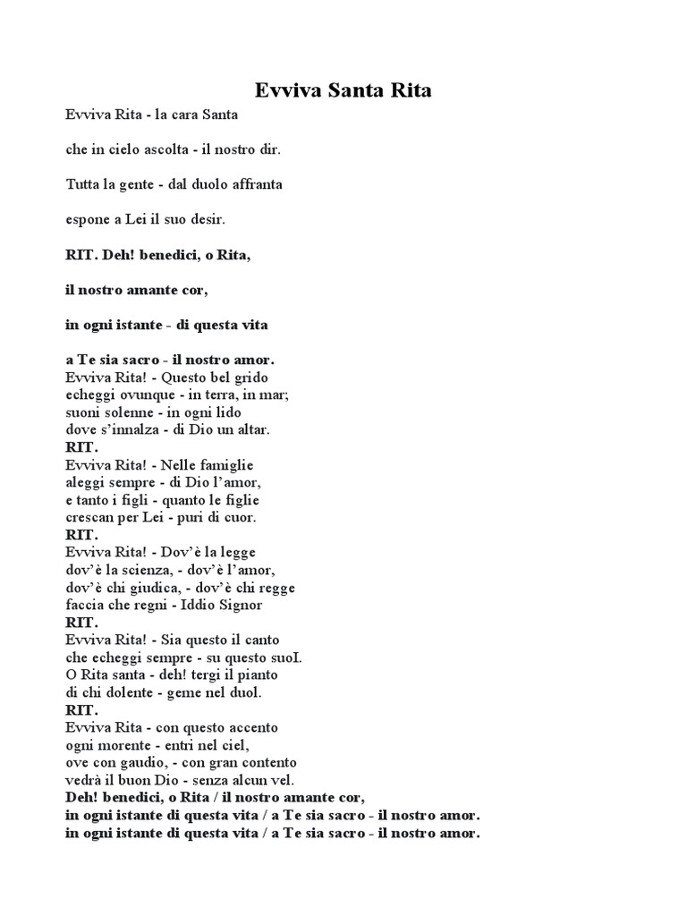 Evviva Santa Rita INNO A Santa RITA | PDF