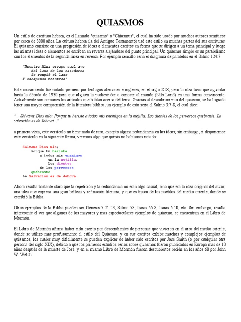 El quiasmo como estilo literario en las escrituras antiguas | PDF ...