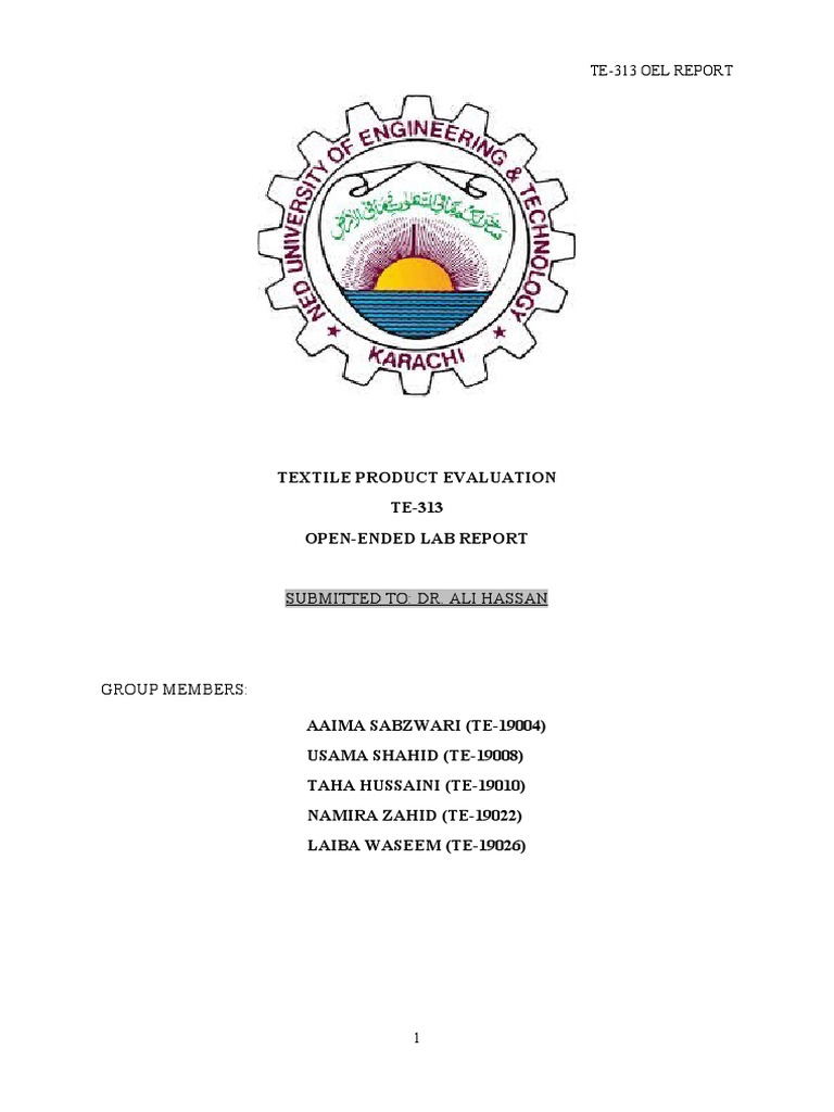 Te-313 Oel Report: Textile Product Evaluation TE-313 Open-Ended Lab Report | PDF | Rayon | Textiles
