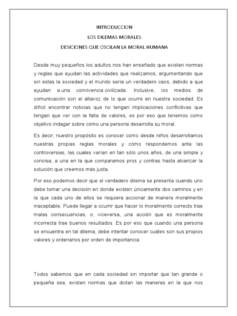 Dilemas Morales Pdf Moralidad Conceptos Psicologicos