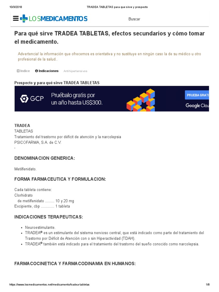 TRADEA TABLETAS para Que Sirve y Prospecto | PDF | Desorden hiperactivo ...