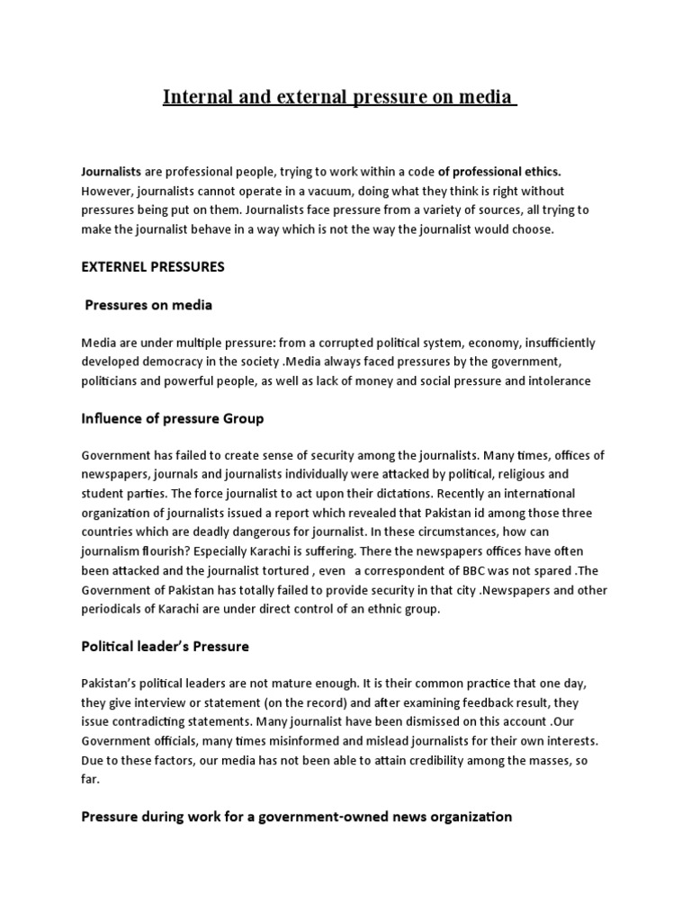Internal and External Pressure On Media | PDF | Bribery | News