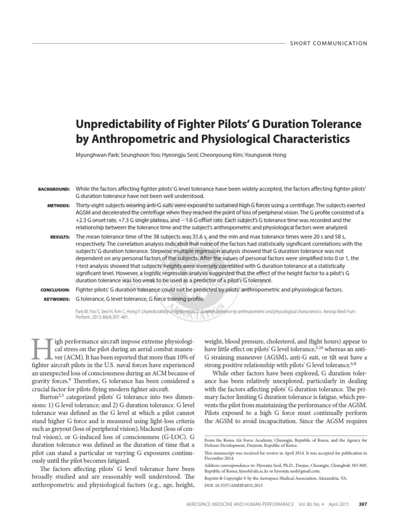 Unpredictability of Fighter Pilots G Duration Tolerance by ...