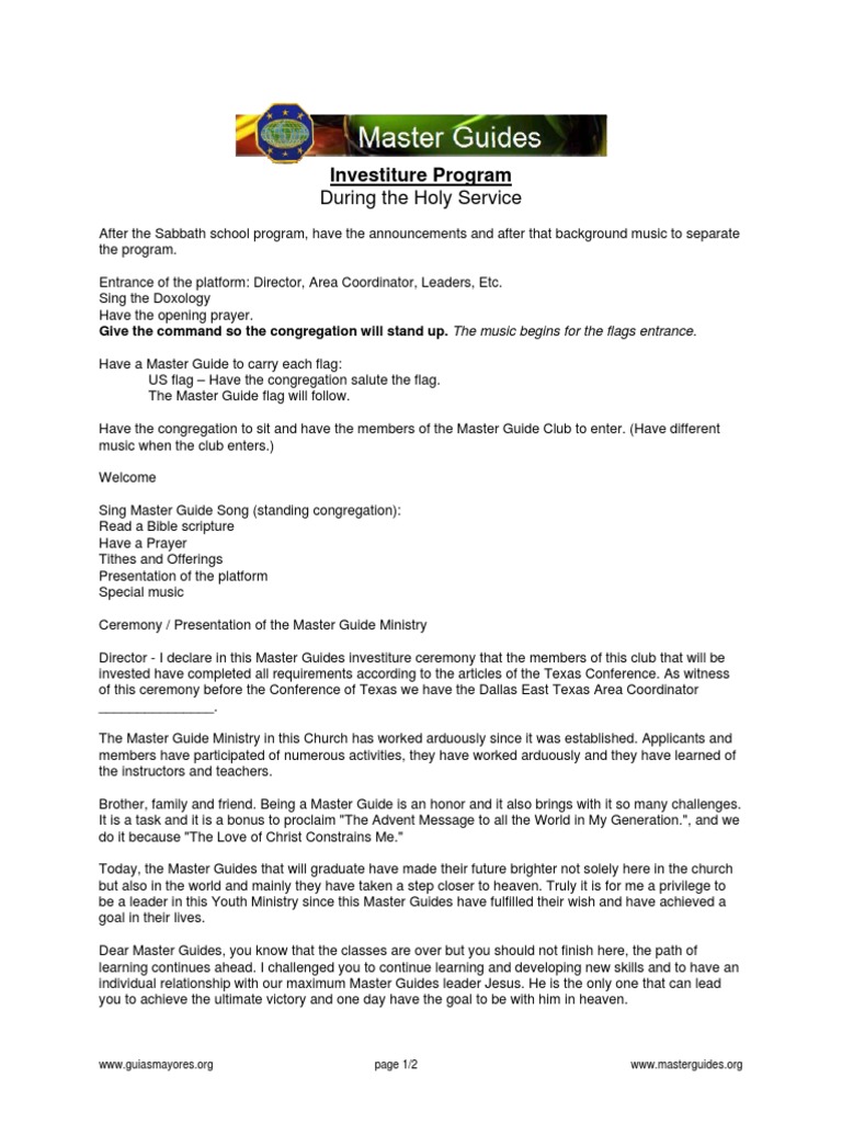 Master Guide Investiture Ceremony | PDF | Prayer | Christian ...