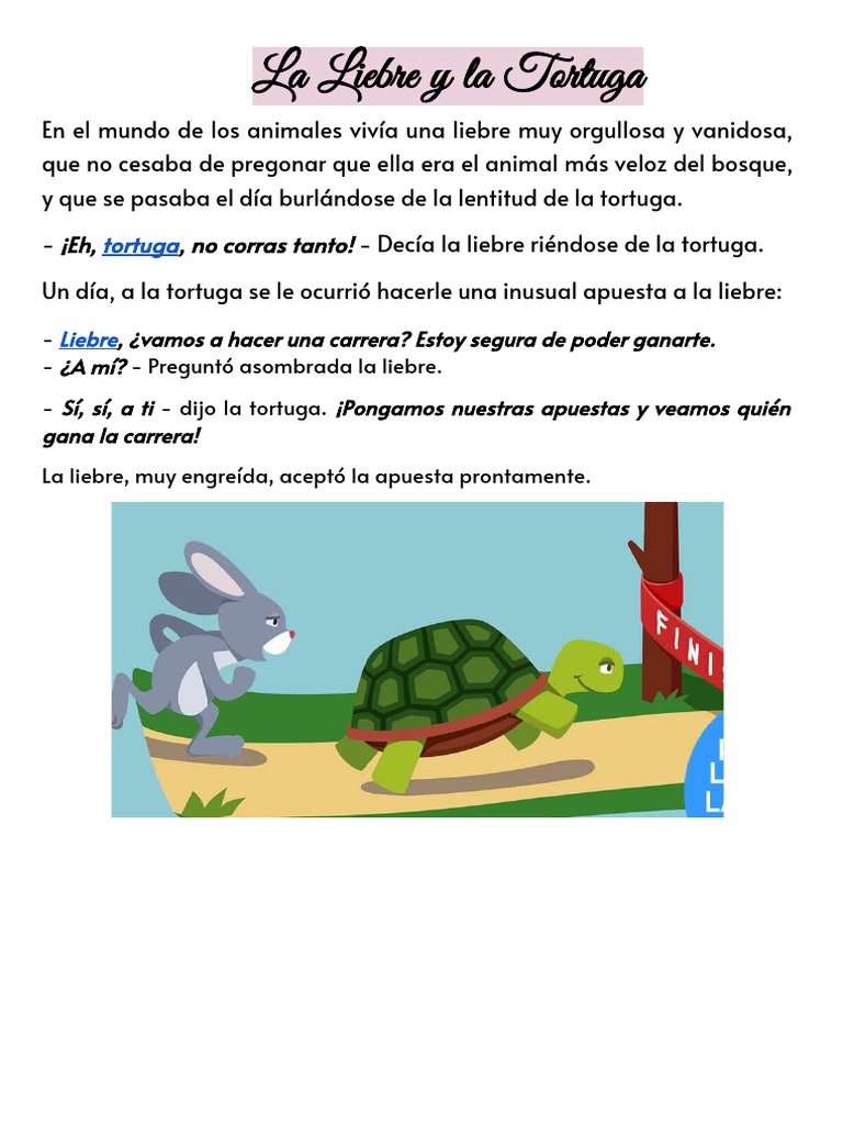 Fábula La Liebre y La Tortuga | PDF