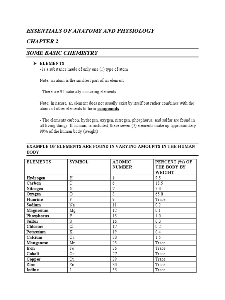 Essentials of Anatomy and Physiology (Chapter 2) | PDF | Chemical ...